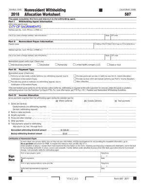 Fillable Online 2018 Form 587 -Nonresident Withholding Allocation ...