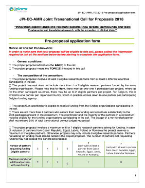 Fillable Online JPI-EC-AMR JTC 2018 Pre-proposal application form Fax Email Print - pdfFiller
