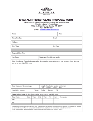Fillable Online SPECIAL INTEREST CLASS PROPOSAL FORM Fax Email Print ...