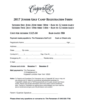 Fillable Online 2017 camp registration form - Casperkill Golf Club Fax ...