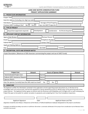 Fillable Online Land and Water Conservation Fund Application FY2018 Fax ...