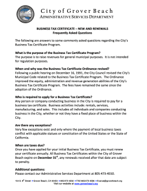 Fillable Online Business Tax Certificate Application - Grover Beach Fax ...