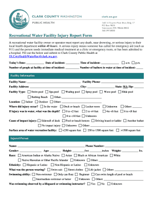 Fillable Online Recreational Water Facility Injury Report Form Fax ...