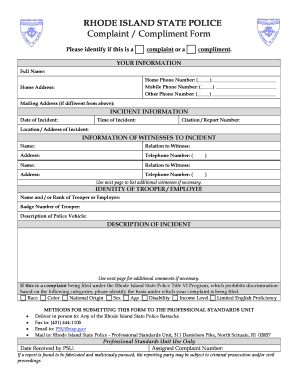 Fillable Online risp ri RHODE ISLAND STATE POLICE Complaint ...