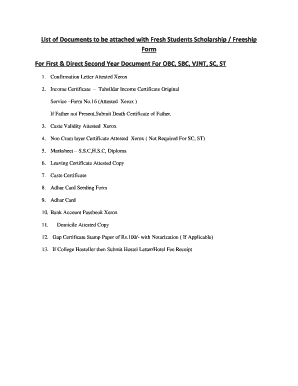 Fillable Online List of Documents to be attached with Fresh Students ...