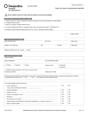 Fillable Online Claim for loss of employment benefits. This form is ...