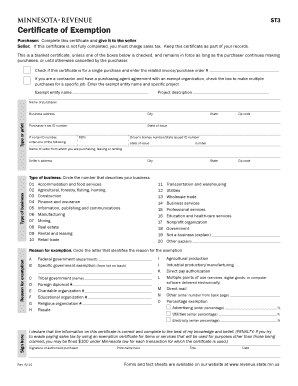 Fillable Online ST3, Certificate of Exemption - Minnesota Council of ...