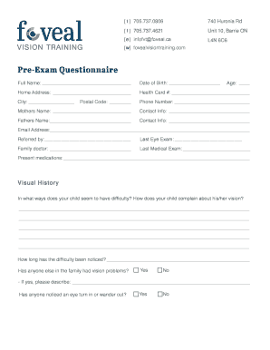 Fillable Online Pre-Exam Questionnaire - Vision Therapy Training Fax ...
