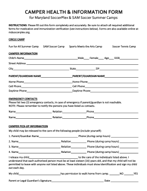 Fillable Online CAMPER HEALTH & INFORMATION FORM Fax Email Print ...