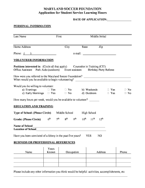 Fillable Online Application for Student Service Learning Hours Fax ...