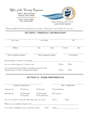 Fillable Online section i - personal information section ii - work preferences Fax Email Print ...