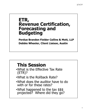 Fillable Online ETR, Revenue Certification, Forecasting and Budgeting ...