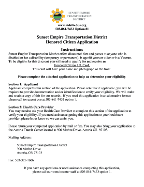 Fillable Online Sunset Empire Transportation District Honored Citizen ...