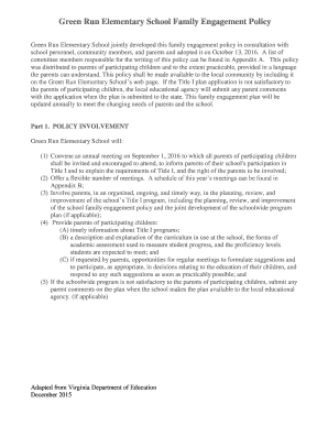 Fillable Online Sample School Parent Involvement Policy - Green Run ...