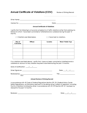 Fillable Online Annual Certificate of Violations (COV) - ATS Fleet Fax ...