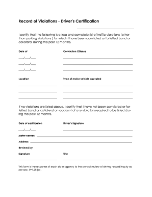 Fillable Online Record of Violations - Driver's Certification Fax Email ...