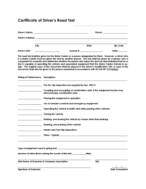 Fillable Online Certificate of Drivers Road Test - ATS Fleet Tracking ...