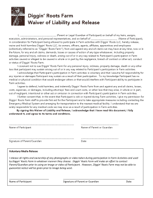 Fillable Online Diggin' Roots Farm Waiver of Liability and Release Fax ...