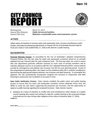 Fillable Online Notice of Intention to Increase Water and Wastewater ...