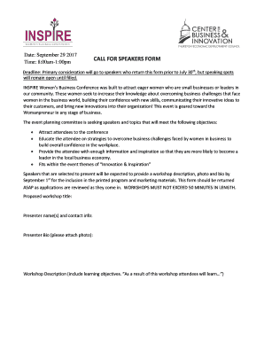 Fillable Online CALL FOR SPEAKERS FORM Fax Email Print - pdfFiller