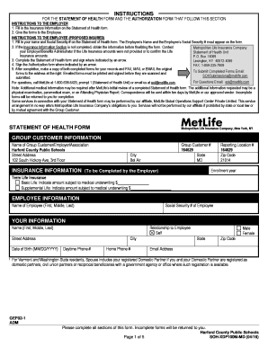 Fillable Online Full Statement of Health Form - MetLife Fax Email Print ...