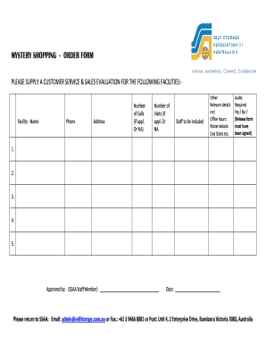 Fillable Online MYSTERY SHOPPING - ORDER FORM Fax Email Print - pdfFiller