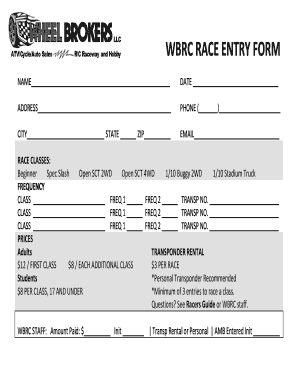 Fillable Online WBRC RACE ENTRY FORM Fax Email Print - pdfFiller