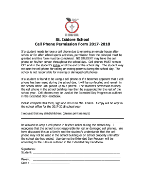 Fillable Online Cell Phone Permission Form 2017-2018 Fax Email Print ...