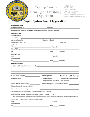 Fillable Online Septic Permit Application - Pershing County Fax Email ...