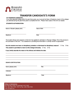 Fillable Online TRANSFER CANDIDATES FORM Fax Email Print - pdfFiller