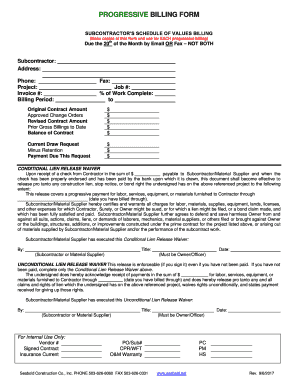 Fillable Online PROGRESSIVE BILLING FORM - Seabold Construction Fax ...