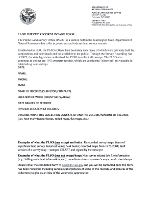 Fillable Online LAND SURVEY RECORDS INTAKE FORM The Public Land Survey ...