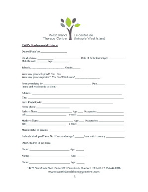 Fillable Online Childs Developmental History: Fax Email Print - pdfFiller