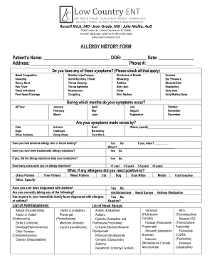 Fillable Online History Allergy Form 82017 Fax Email Print - pdfFiller