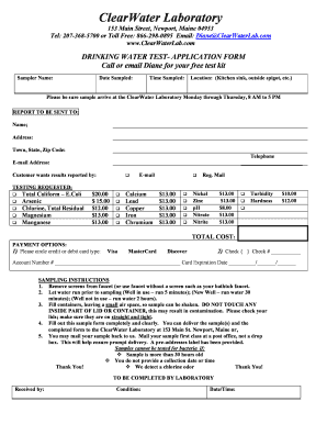 Fillable Online DRINKING WATER TEST- APPLICATION FORM Call Fax Email ...