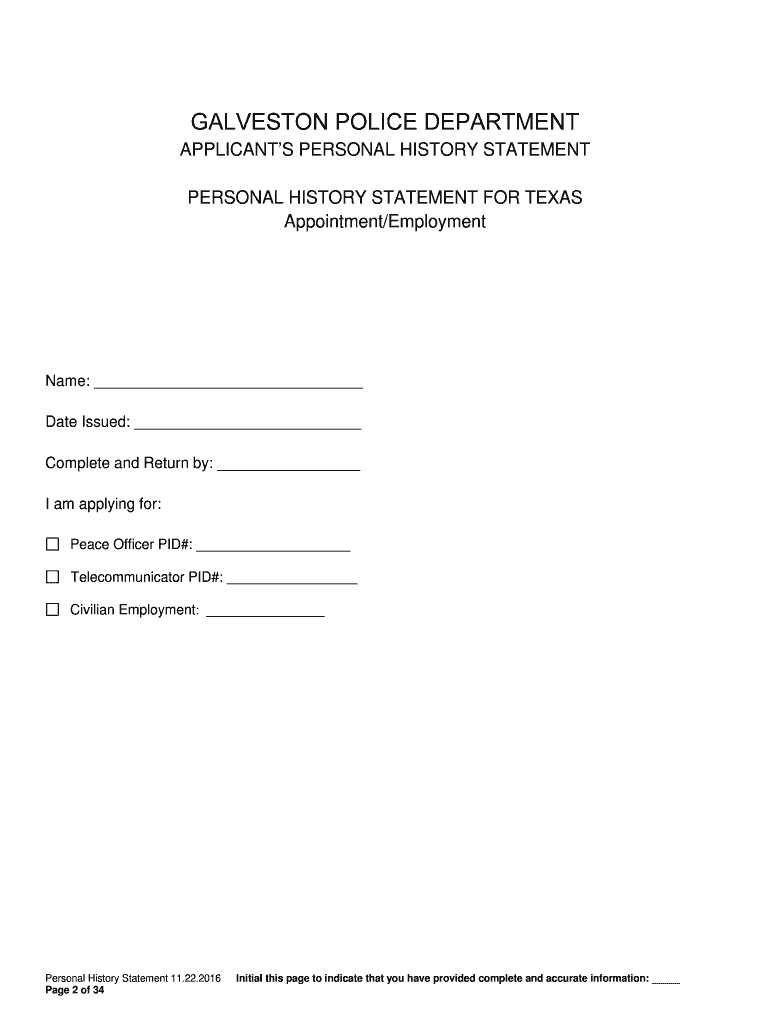 Fillable Online Personal History Statement PDF Fax Email Print - pdfFiller