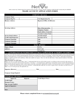 Fillable Online trade account application form - NetVu Ltd Fax Email ...