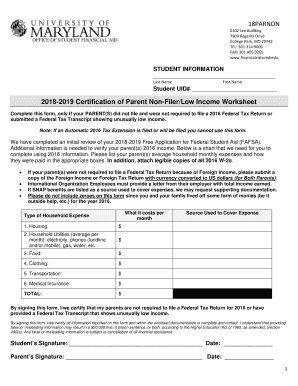 Fillable Online 2018-2019 VERIFICATION WORKSHEET - UMD Financial Aid Fax Email Print - pdfFiller