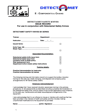 Fillable Online DETECTAMET SAFETY KNIVES ISSUE RECORD For use in ...