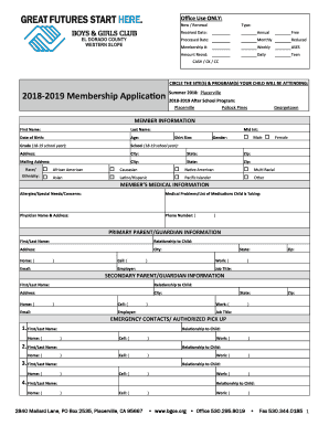 Fillable Online 2018-2019 Membership Application - Boys & Girls Club El ...
