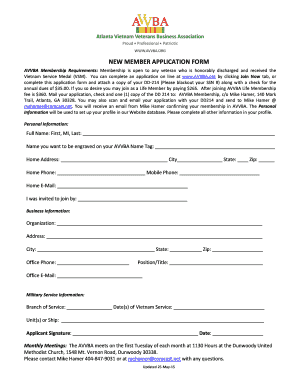 Fillable Online avvba memberclicks NEW MEMBER APPLICATION FORM - Fax Email Print - pdfFiller