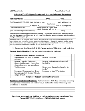Fillable Online Adopt-A-Trail Tailgate Safety and Accomplishment ...