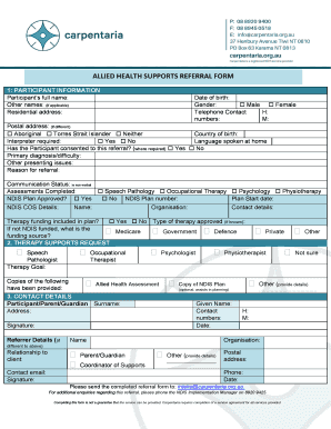Fillable Online ALLIED HEALTH SUPPORTS REFERRAL FORM - Fax Email Print ...
