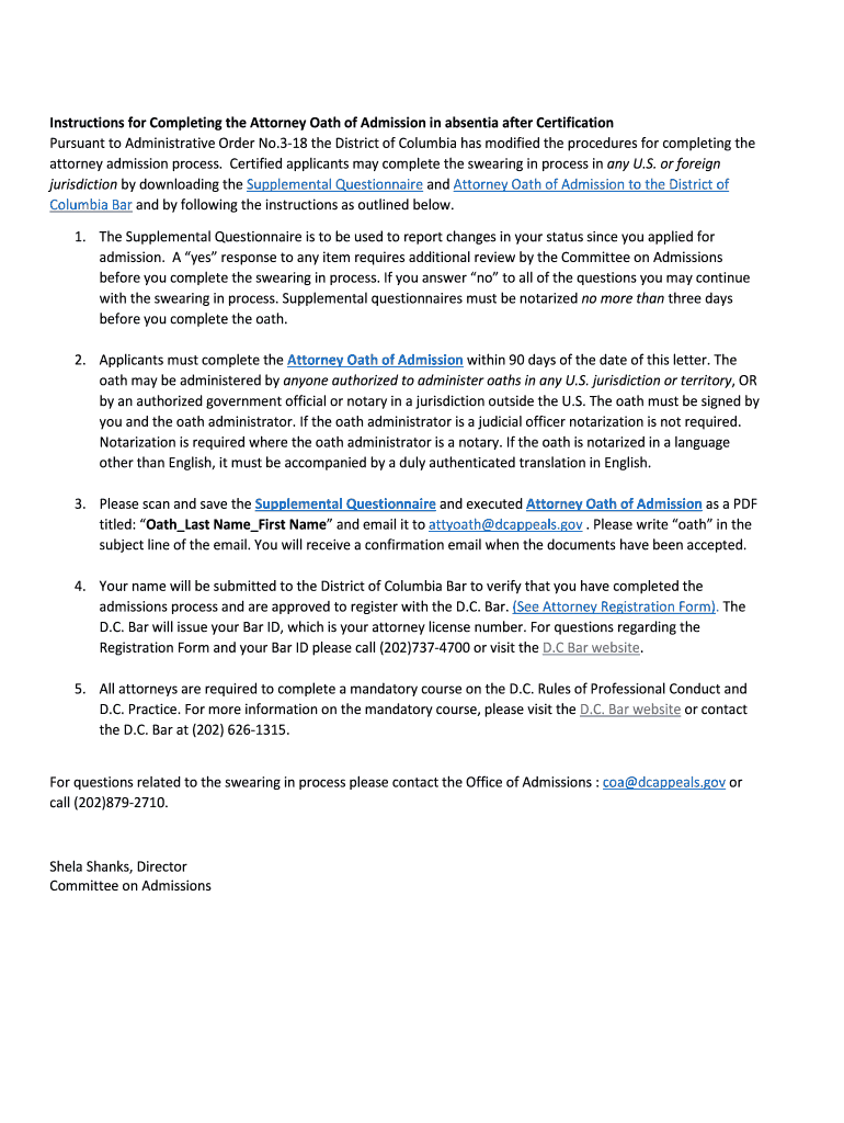 Fillable Online Instructions for Completing the Attorney Oath of ...