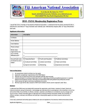 Fillable Online 2018 - FANA Membership Registration Form - Fiji ...