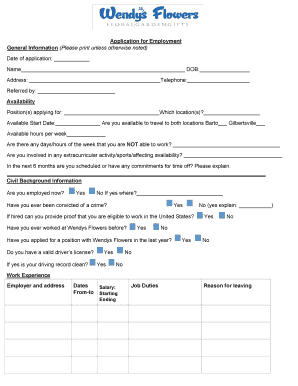 Fillable Online Application for Employment General Information ...