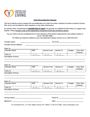 Fillable Online Claim Reconsideration Request 20170616 Fax Email Print ...