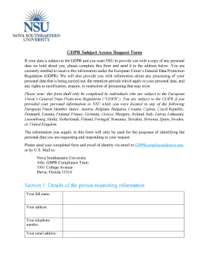 Fillable Online GDPR Subject Access Request Form. GDPR Subject Access ...