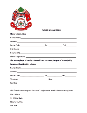 Player Release Form - Fill Online, Printable, Fillable, Blank | pdfFiller