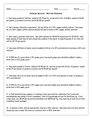 Fillable Online Mixture Problems Worksheet Fax Email Print - pdfFiller